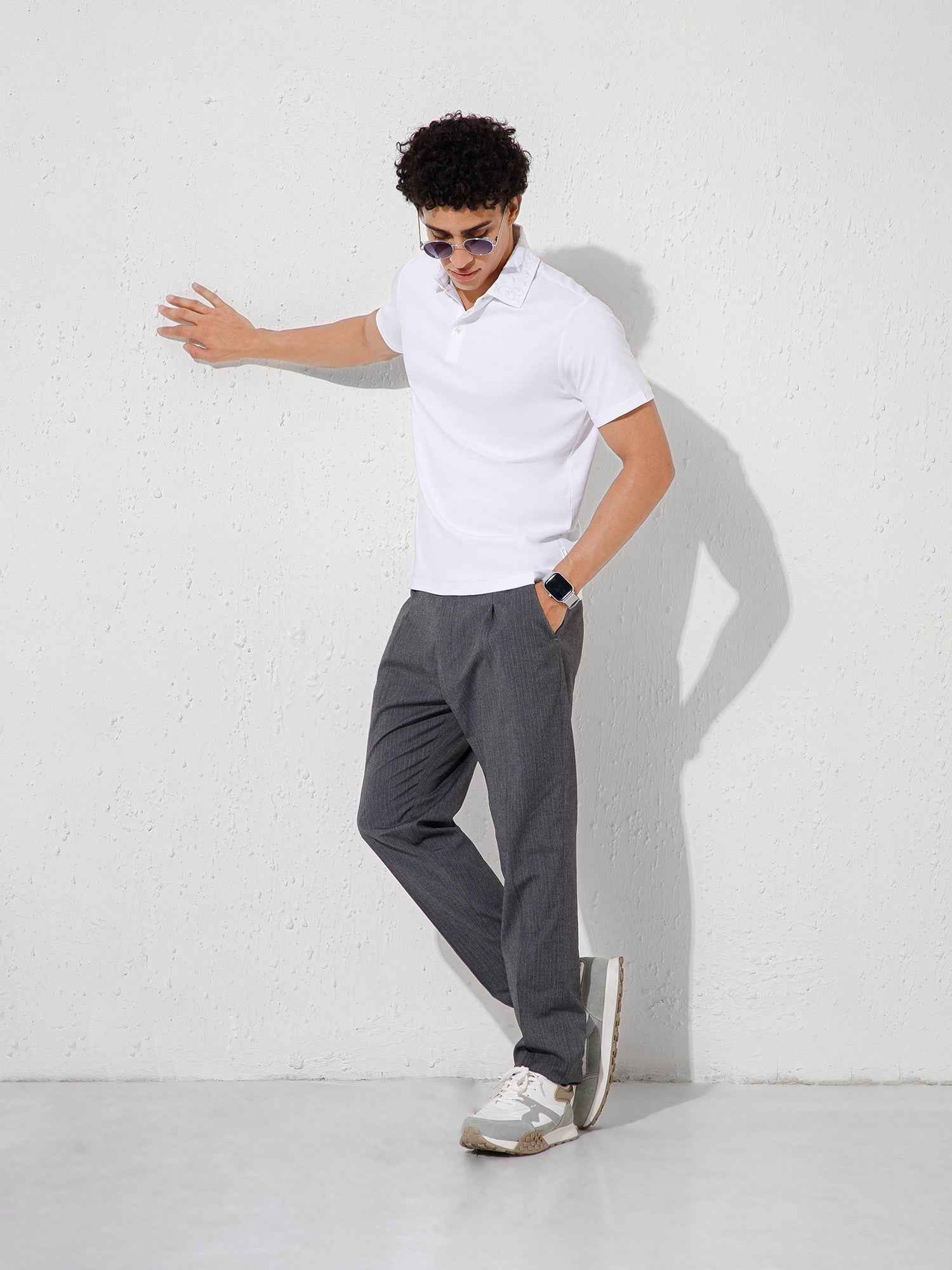 White Emb Polo T-Shirt for Men | Pima Mercerised Cotton